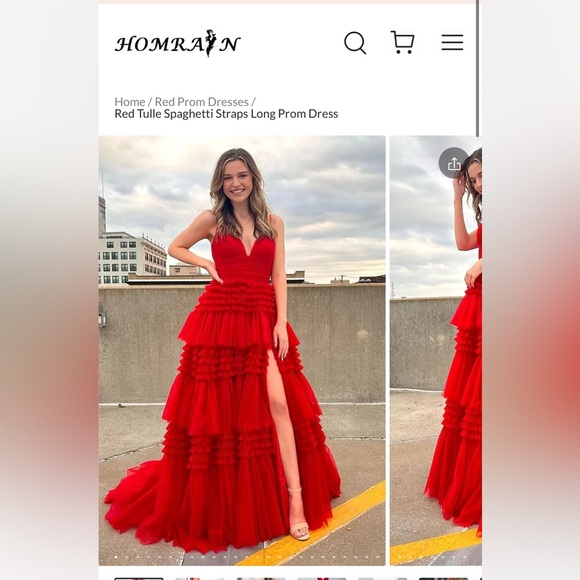 Homrain | Dresses | Red Tiered Prom Dress With Leg Slit Never Worn ...